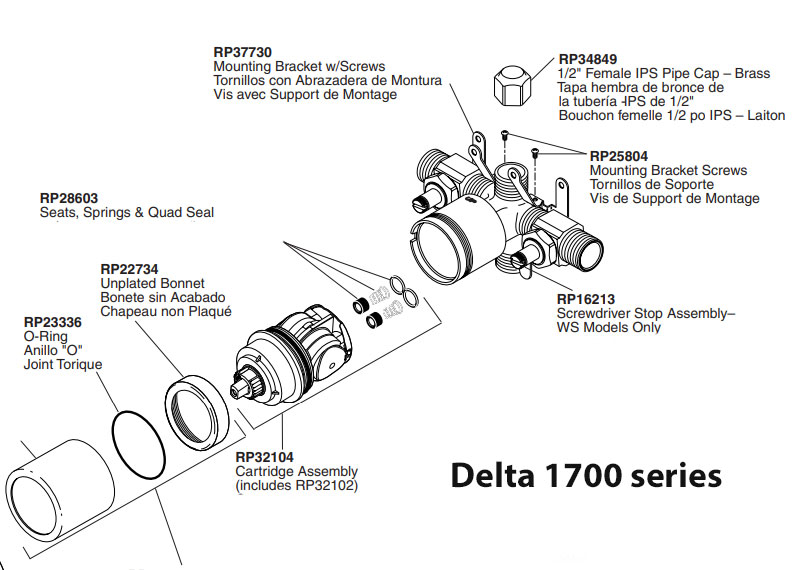 Delta 17T Series Cartridge Delta Faucet Rp46463 Multichoice 17 Series